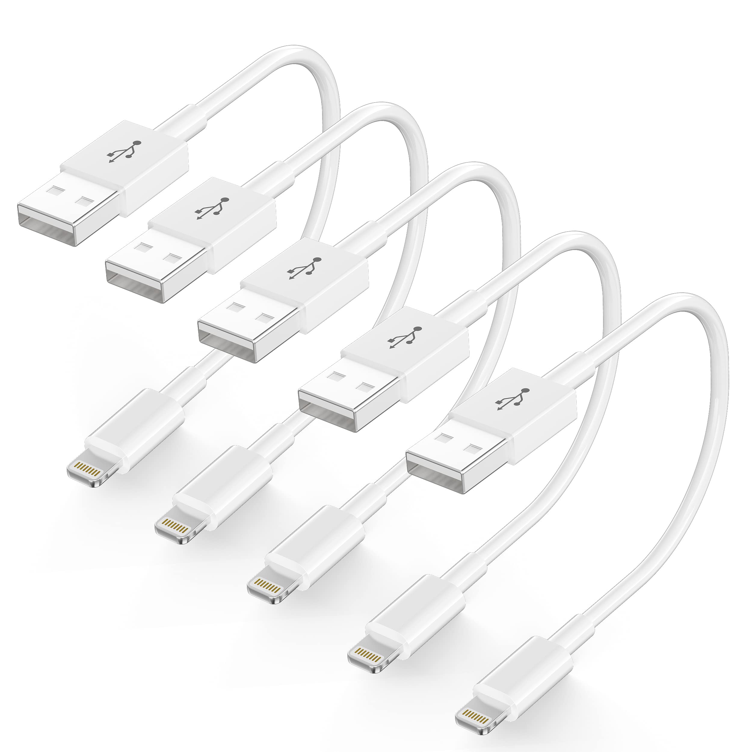 [Apple Certified] iPhone Charger 1 ft 5 Pack, Lightning to USB Cable 1 Foot, Long Fast iPhone Charging Cables Cord for iPhone 13 Pro Max/12 Mini/11/XR/Xs/X/8/7/6/iPad Pro/Air/Mini-1Feet White