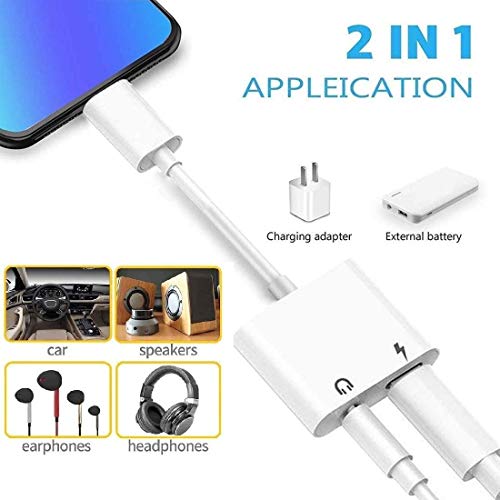 [Apple MFi Certified] 2 Pack Lightning to 3.5mm Headphones Jack Adapter for iPhone, 2 in 1 Charger +Aux Audio Splitter Dongle Adapter for iPhone 13/12/SE/11/Xs/XR/X/8 7 Support All iOS &Volume Control