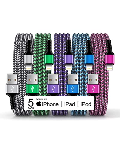 [Apple MFi Certified] (5 Pack 3FT) USB Lightning Cord to USB A Charging Cable, Lighting Braided Wire Lightening Chord for iPhone 14 13 mini/13/12/11 Pro Max/XS MAX/XR/XS/X/8/7/Plus/SE/Pad/Airpods