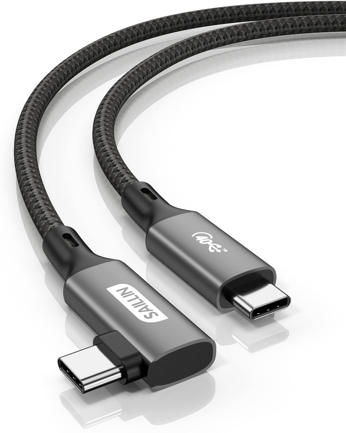 [6ft] Right Angle USB4 Compatible with Thunderbolt 4 Cable, SAILLIN 90 Degree USB4 Cable 40Gbps with 100W Charging, 5K@60Hz or Dual 4K Video for Thunderbolt 3/MacBook Pro/Apple Studio Display/eGPU