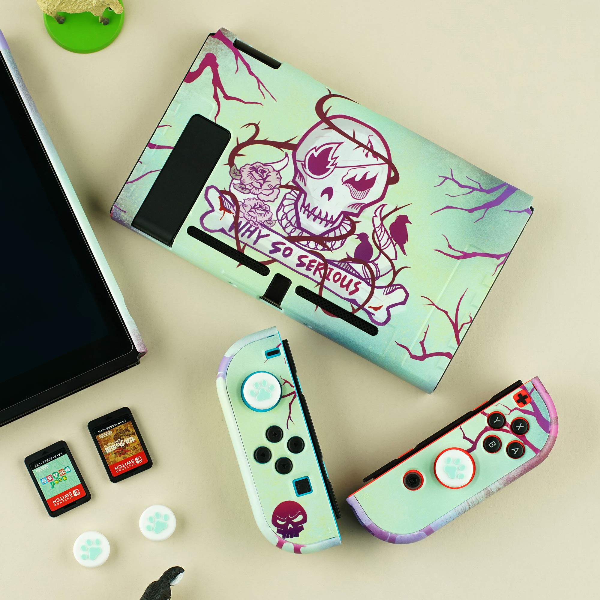 [Limited Edition] Case for Nintendo Switch, FANPL Protective Case Cover for Nintendo Switch and Joy Con Controller with 2 Cat Claw Thumb Grips (Skull Heads)