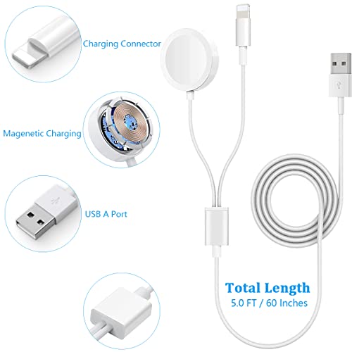 [Apple MFi Certified] 2 in 1 for Apple Watch Charger Portable Wireless Watch Charging Cable Compatible with Apple Watch Series 8/7/SE/6/5/4/3/2/1 and iPhone 12/13/14/Pro/Max/XR/XS Max/X