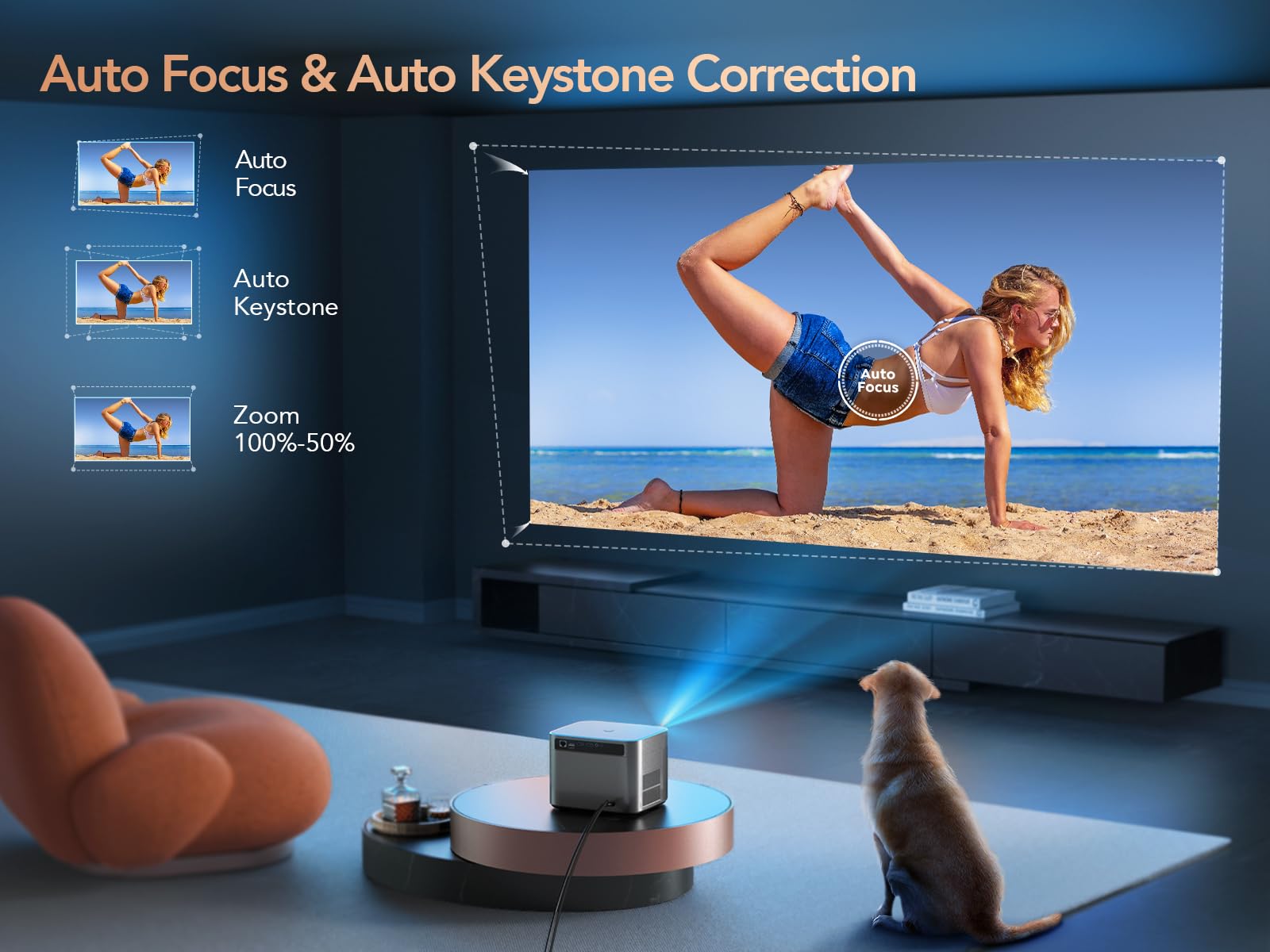 [Auto Focus/Keystone] TOPTRO X7 Android TV Projector with WiFi and Bluetooth, Smart Projector 4K Supported, 600 ANSI, Dust-proof, 50% Zoom, Outdoor Projector with Netflix/YouTube Built-in, 8000+ Apps