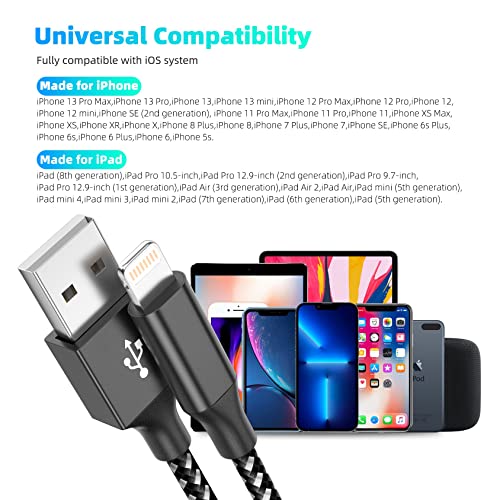 [Apple MFi Certified] 3Pack 10FT Nylon Braided Lightning Cable Fast Charging Cord Compatible with iPhone 13 12 11 Pro Max XR XS X 8 7 6 Plus SE and More