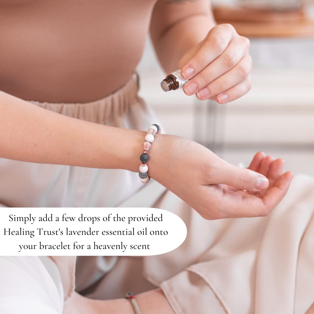 [Healing Trust] Lava Rock Bracelet with Lavender Essential Oil, Pink Zebra Jasper Essential Oil Diffuser Bracelet, Yoga Mediation Bracelet Stone Diffuser, pink zebra jasper, lava stone