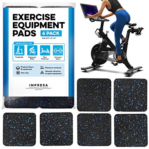 [6 Pack] Exercise Equipment Mat 4" x 4" x 0.5" Pads - Treadmill Mat for Carpet Protection - Protective Anti-Slip Treadmill Pad for Hardwood Floors & Carpets - Home Gym Accessories - Protect Floors
