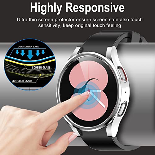 [4+4 Pack] BHARVEST for Samsung Galaxy Watch 5/Galaxy Watch 4 40mm Screen Protector and Case, 4 Packs Hard PC Frame Cover with 4 Sets Tempered Glass Film