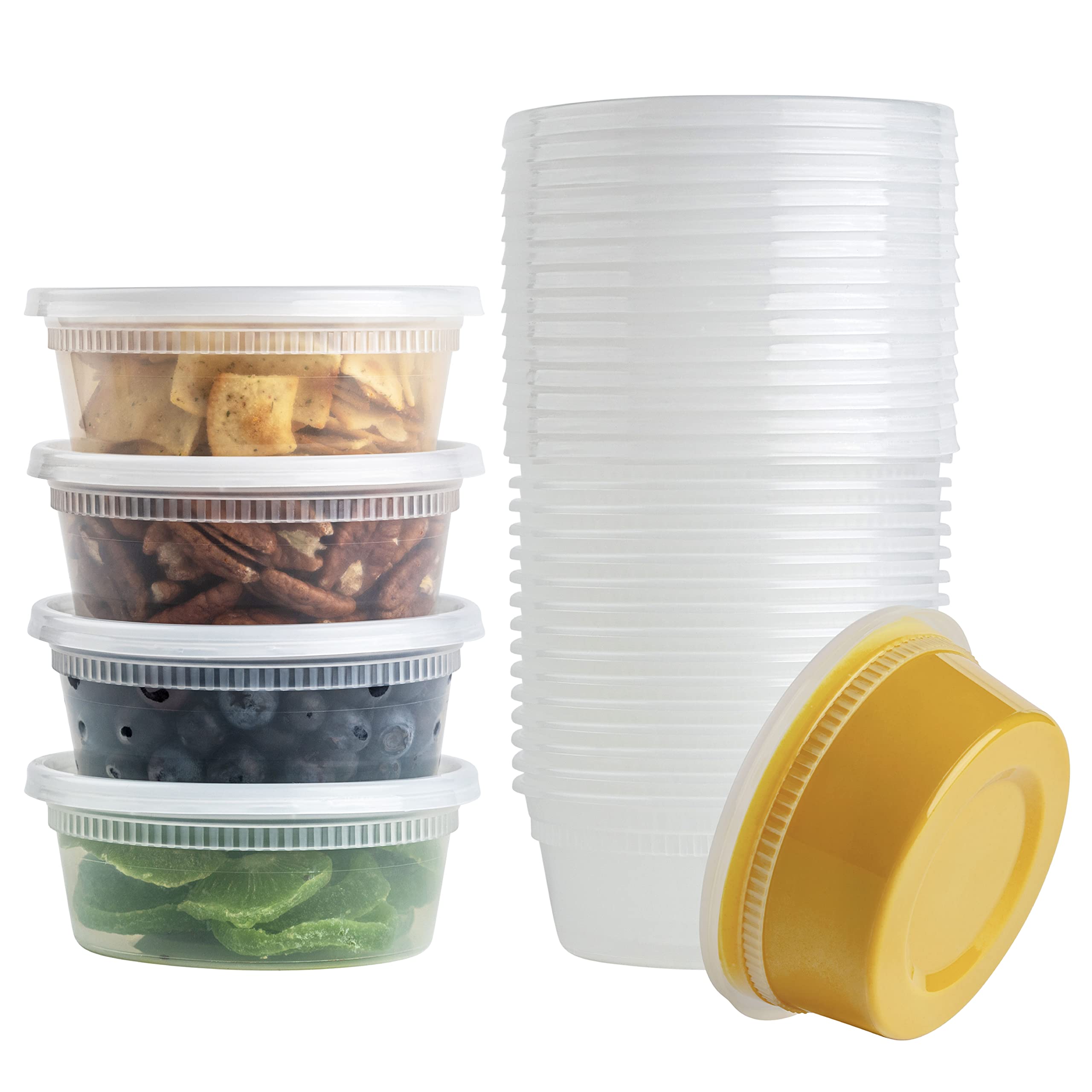 [40 Sets] 8 oz. Plastic Deli Food Storage Containers with Airtight Leak Proof Lids - Reusable - Microwave, Fridge, and Freezer Safe