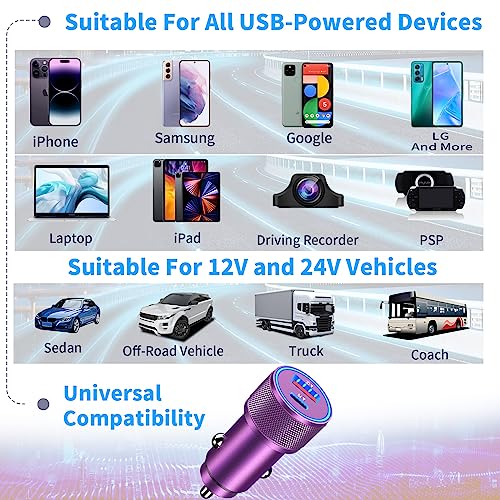 [Apple MFi Certified] iPhone Fast Car Charger, Veetone 48W Dual Port USB-C PD/QC3.0 Power Car Charger Adapter + 2 Pack Lightning Braided Cable Quick Charging for iPhone 14 13 12 11 Pro/XS/XR/SE/X/iPad