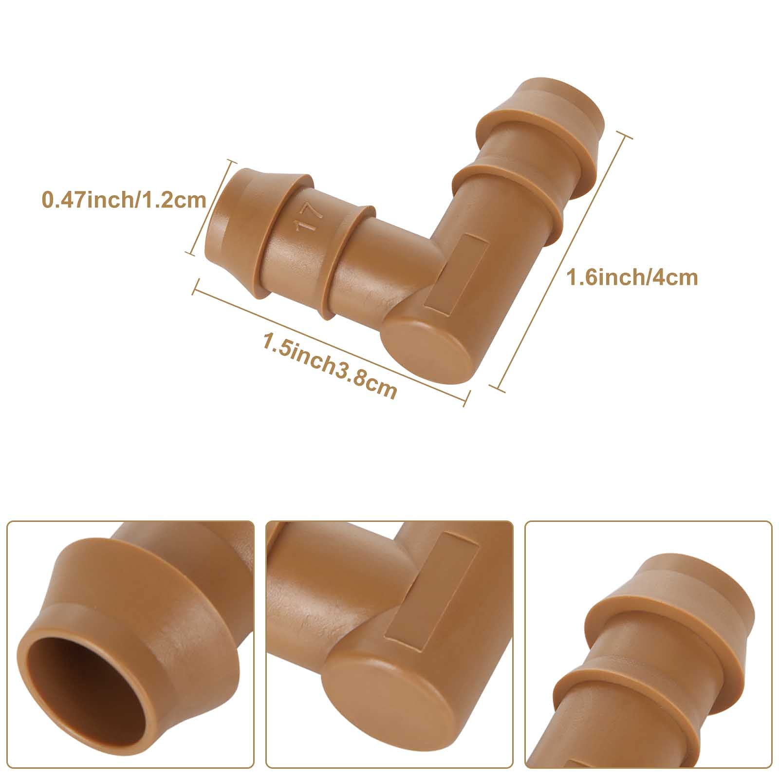 [40-Pack] Drip Irrigation Barbed Elbow Fittings (17mm) for 1/2" Drip Hose (0.600" ID), Sprinkler Tubing Connector for Garden Drip Irrigation Systems