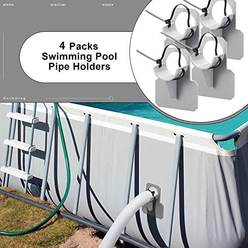 [4PCS]Swimming Pool Pipe Holders,Above Ground Swimming Pool Hose Support Brackets,Stainless Steel Hose Clamps for Anti Puncture,Be used for Anti Tear Preventing Pipes Sagging Accessory—grey