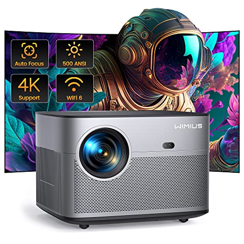 [Auto Focus/Keystone] 4K Projector with WiFi 6 and Bluetooth 5.2, 500 ANSI Lumens WiMiUS P64 Native 1080P Outdoor Movie Proyector, 50% Zoom, Home Projector Compatible with iOS/Android/HDMI/TV Stick