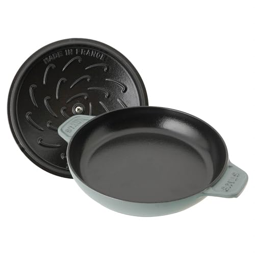 [STAUB x minä perhonen] staub hotplate ocean round 7.9 inches (20 cm) eucalyptus brass knob specification mina perhonen both hands cast enamel shallow type induction compatible [Japan official sale]