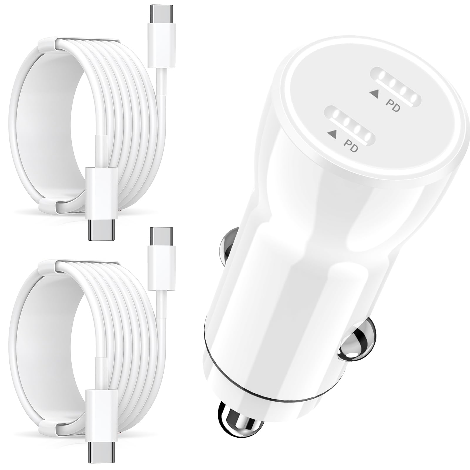 [Apple MFi Certified] iPhone 15 Fast Car Charger, Adeqwat 72W PD Dual USB-C Power Cigarette Lighter Rapid Car Charging + 2Pack Type-C Charge Cable for iPhone 15 15 Plus 15 Pro 15 Pro Max, iPad Pro Air