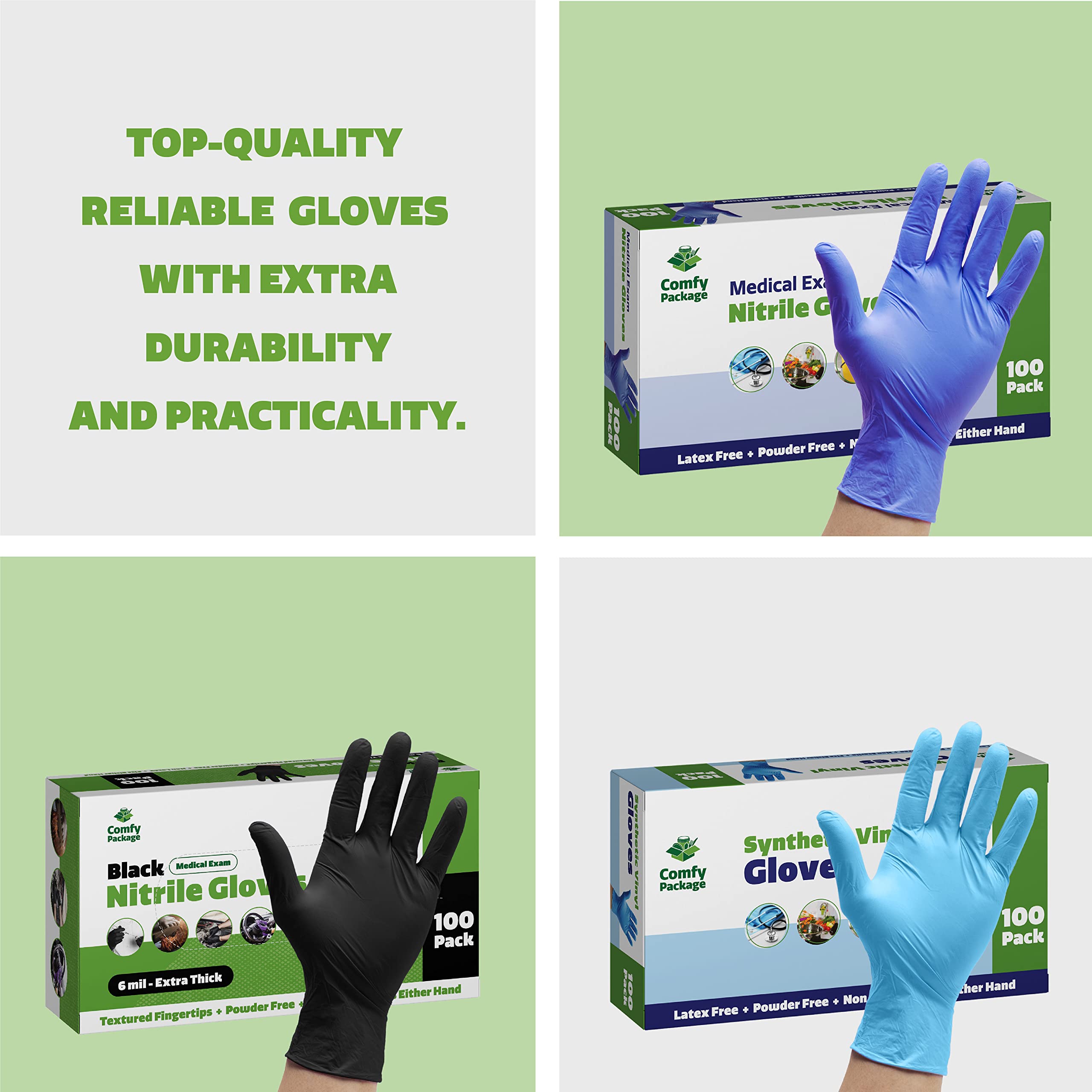 [Bulk Case of 10/100 Pack]1000 Clear Powder Free Vinyl Disposable Plastic Gloves - Large