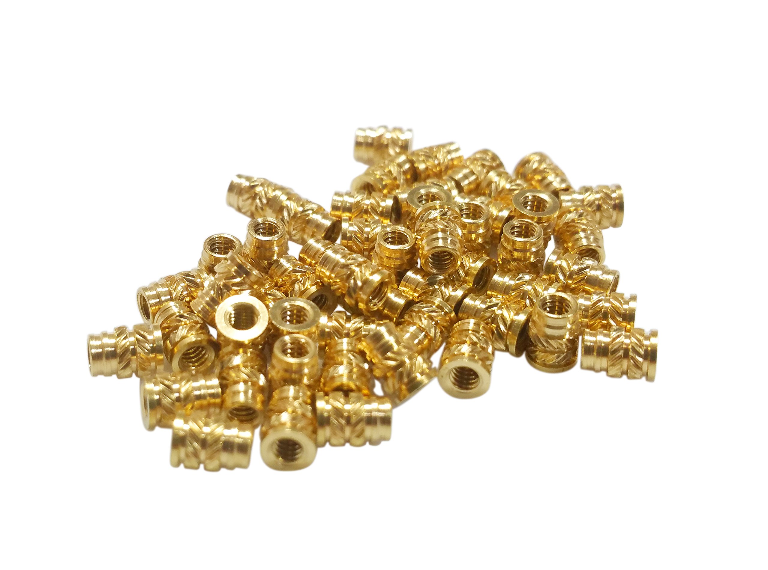 [initeq] #10#10-24 and #10-32 Threaded Heat Set Inserts for 3D Printing Brass Thread Insert Nuts for Plastic (100, #10-24 Short)