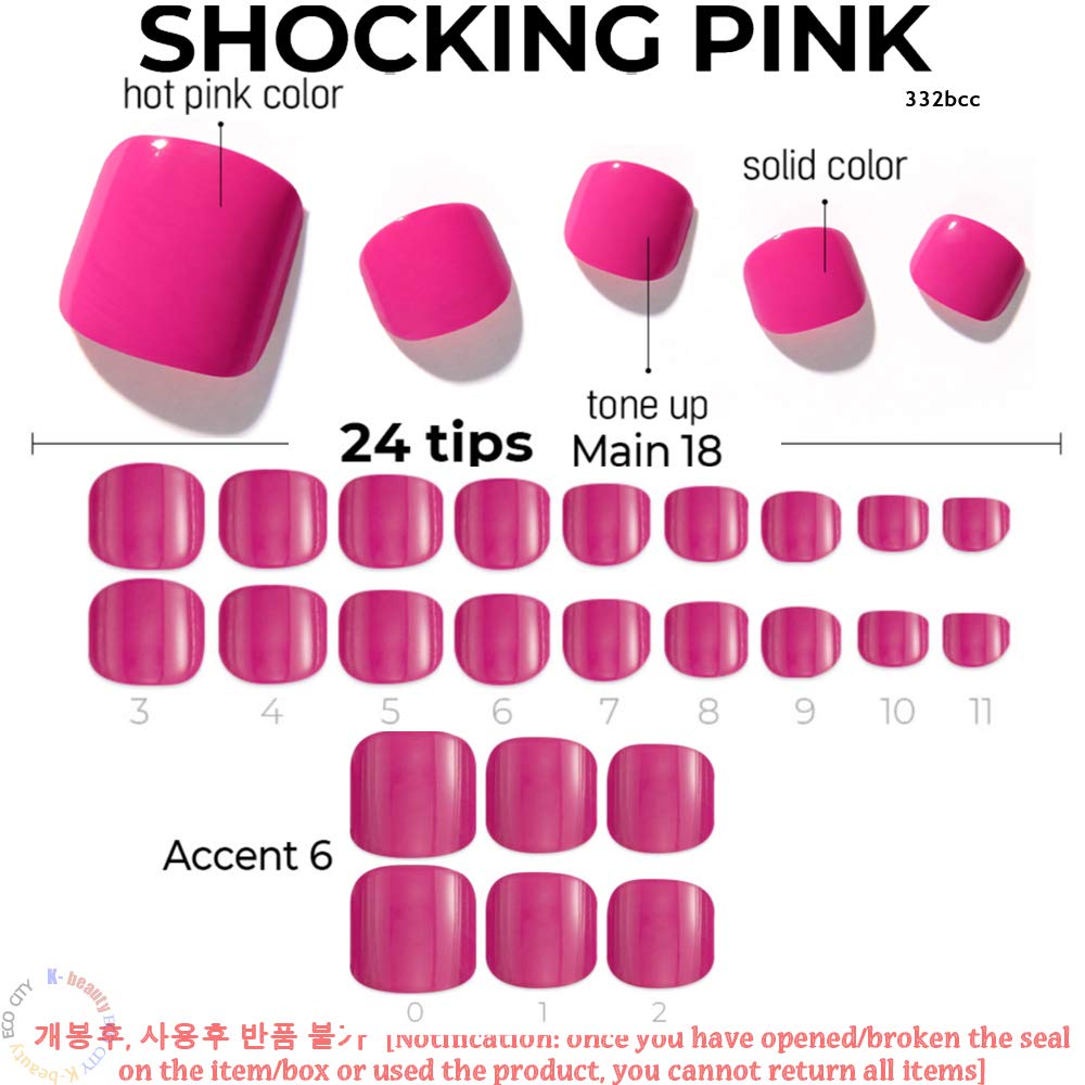 [DASHING DIVA -Toes]Magic Press SUPER SLIM Fit- PEDICURE(2 Different Designs 24+24strips)SHOCKING PINK+PASSION NEON 332/33bcc