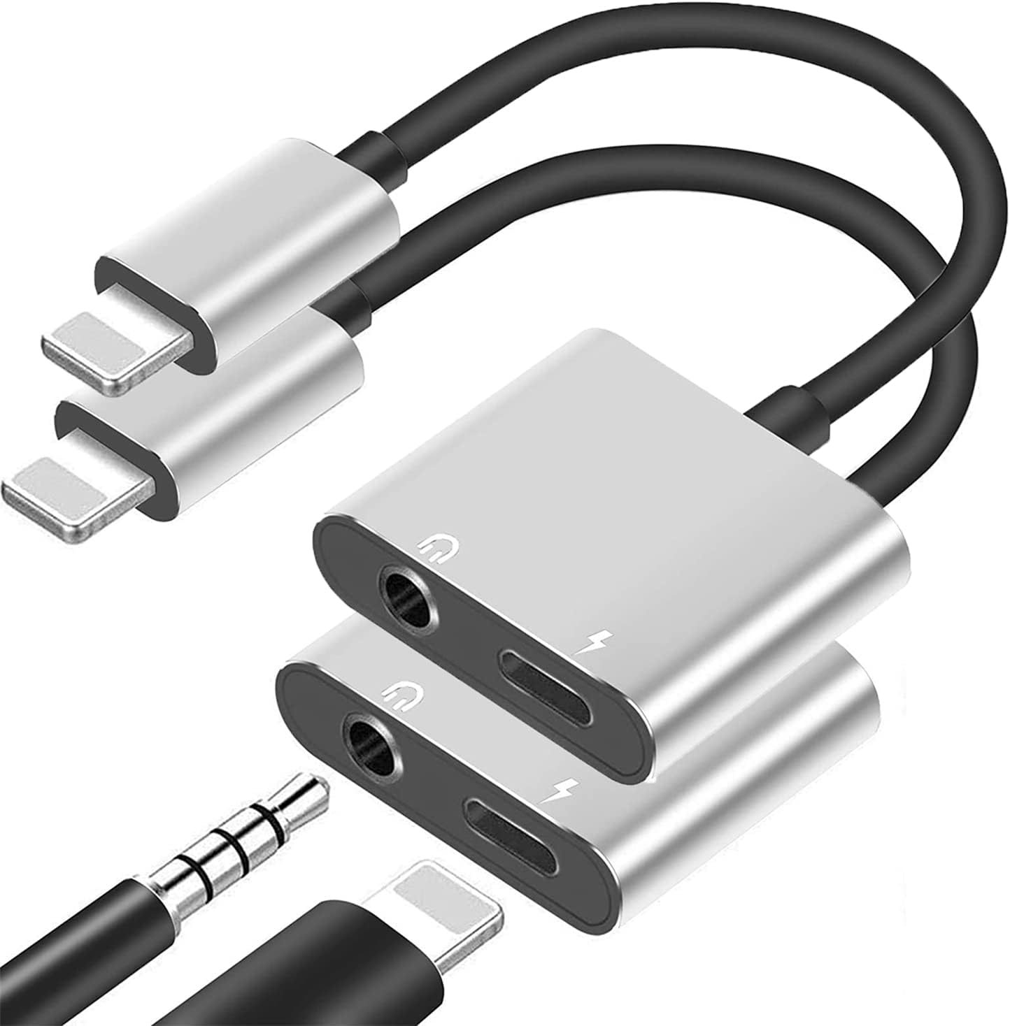 [Apple MFi Certified] iPhone Headphone Adapter, 2 Pack 2 in 1 Lightning to 3.5mm Aux Audio and Charge Jack Adapter Splitter Dongle for iPhone 14 13 12 11 Pro Max XS XR X 8 7 6 iPad, Support All iOS
