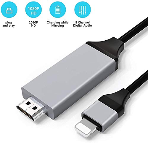 [Apple MFi Certified] Lightning to HDMI Adapter, HDTV Cable Adapter Compatible with iPhone,iPad,iPod 1080P Digital AV Sync Screen Connector on HD TV Monitor Projector-NO Need Power Supply (6.6 Feet)