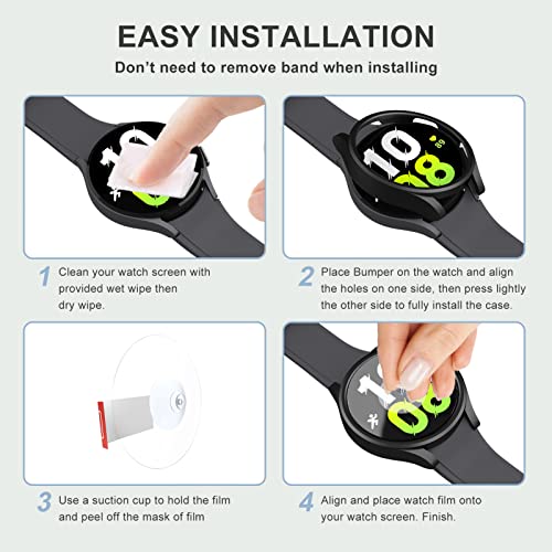 [5+5Pack] SPGUARD Galaxy Watch 5/Watch 4 44mm Screen Protector Case Cover,Tempered Glass Galaxy Watch 5/4 Screen Protector & Watch 5/4 Case Cover Hard PC Bumper for Samsung Galaxy Watch 5/4 44mm