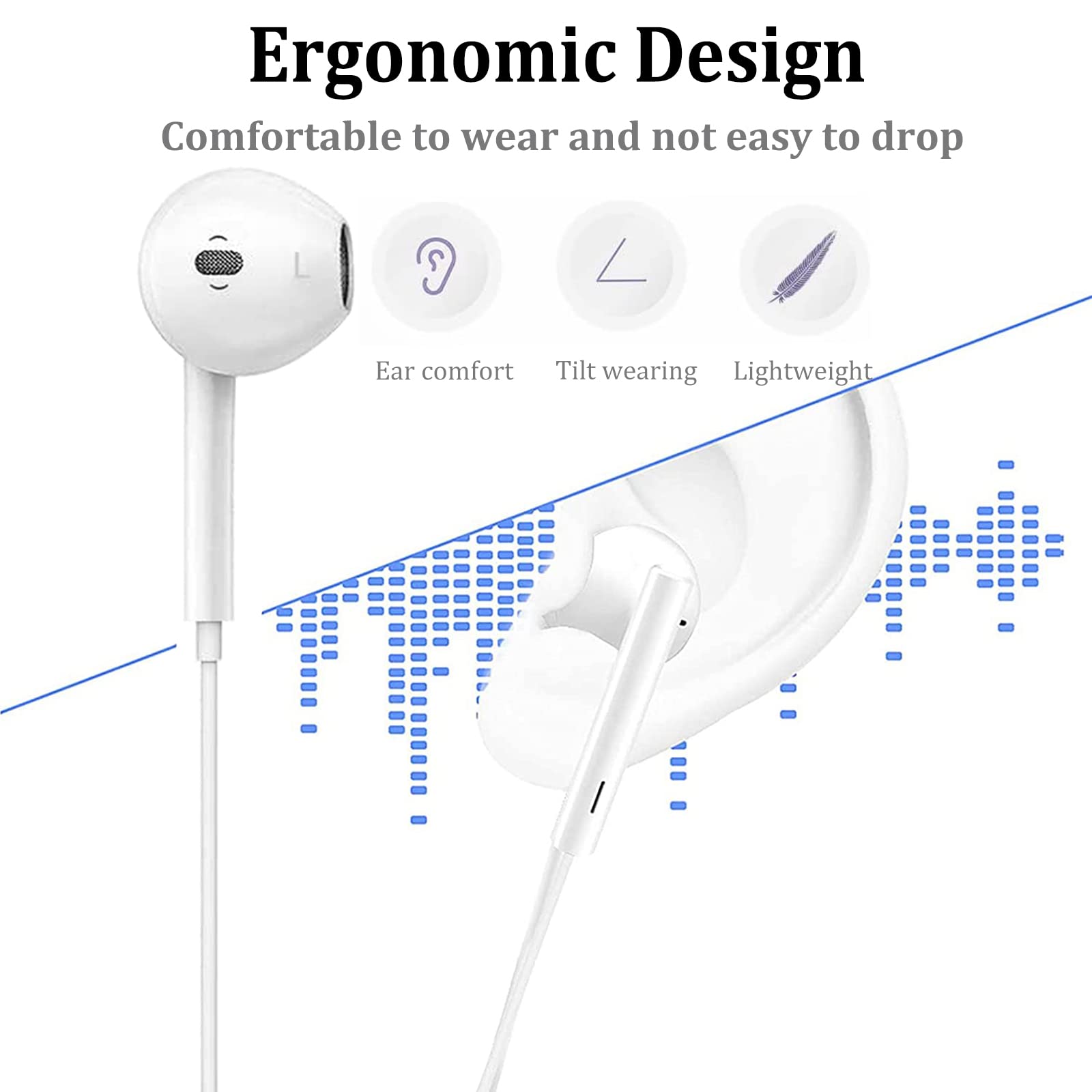 [Apple MFi Certified]iPhone Headphone with Lightning Connector, 2PC Wired Earphones Noise Reduction with Microphone and Volume Control, Compatible with iPhone14/13/12/11/X/8/7, Support All iOS Systems