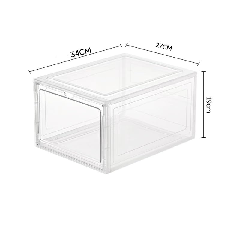 [6 Pack] Shoe Storage Box, Clear Plastic Stackable Shoe Organizer for Closet, Fit up to US Size 12 - Thicken and Sturdy with Magnetic Door - Foldable Space-Saving Shoe Rack for Sneakers