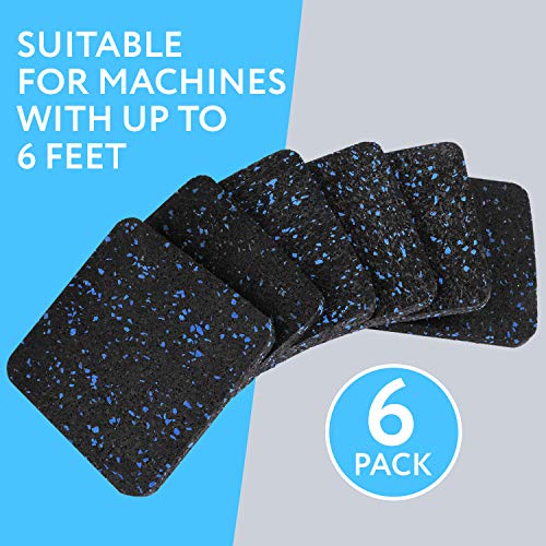 [6 Pack] Exercise Equipment Mat 4" x 4" x 0.5" Pads - Treadmill Mat for Carpet Protection - Protective Anti-Slip Treadmill Pad for Hardwood Floors & Carpets - Home Gym Accessories - Protect Floors