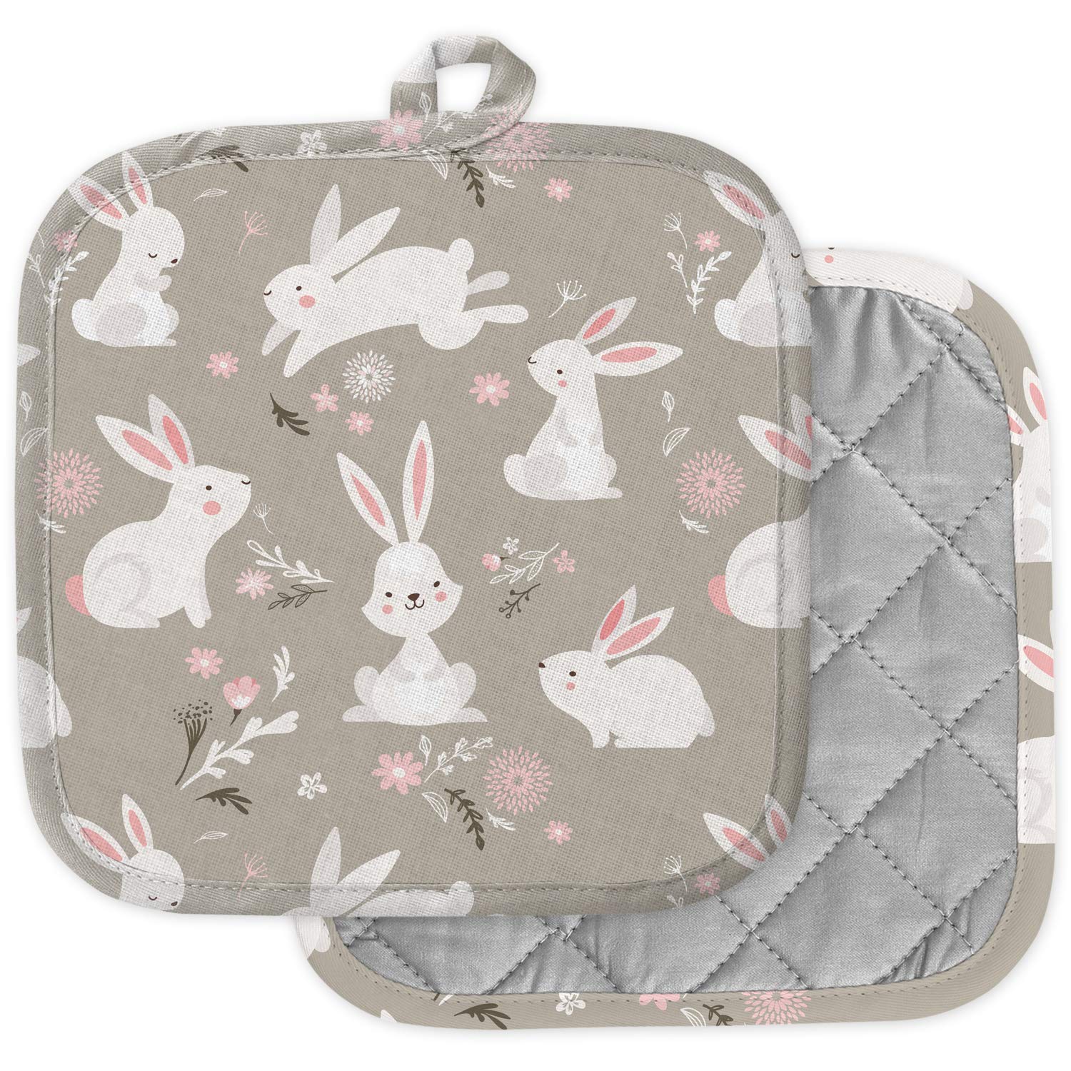 [Pack of 2] Pot Holders for Kitchen, Washable Heat Resistant Pot Holders, Hot Pads, Trivet for Cooking and Baking ( Easter Design Bunnies )