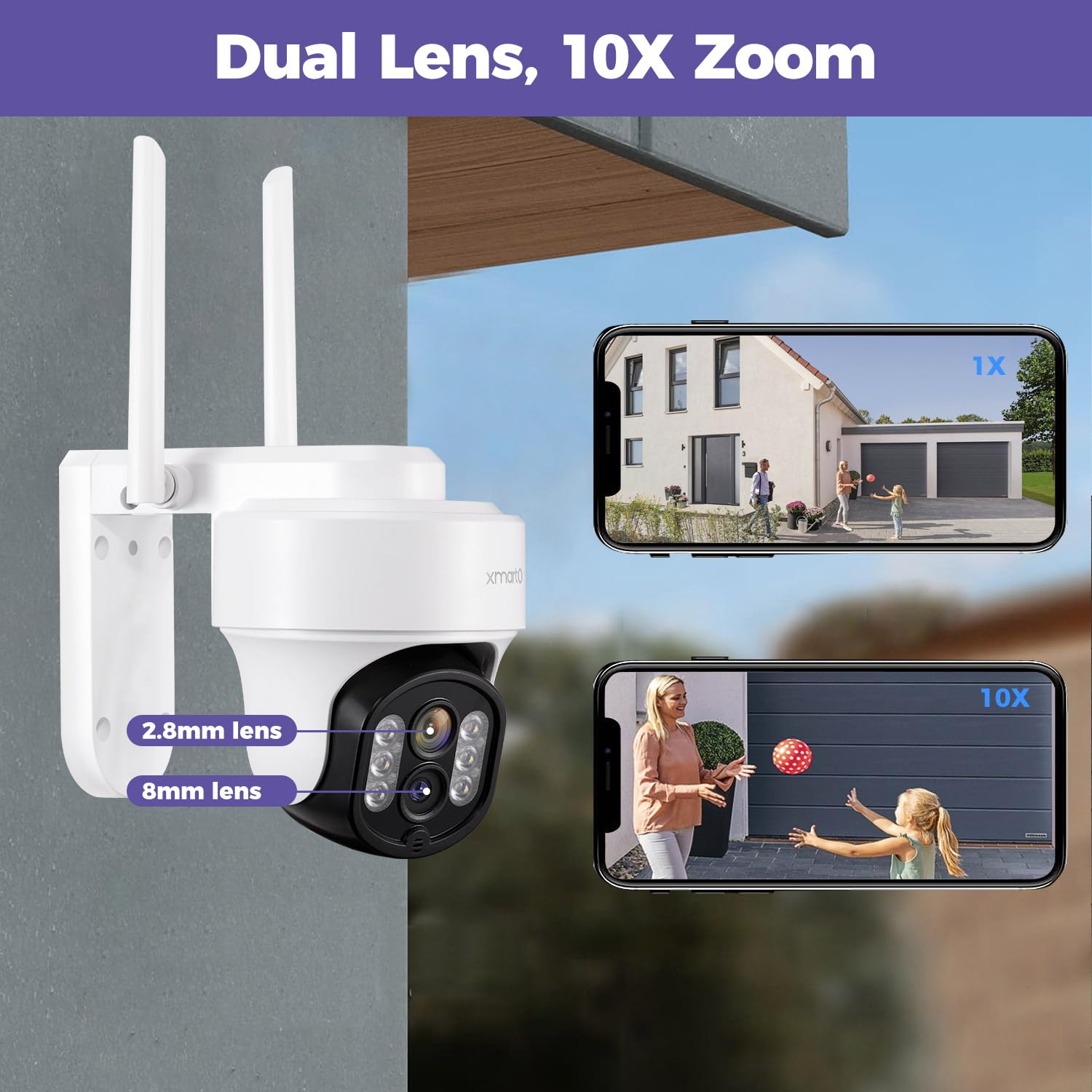 [Auto-Track & 10X Zoom] XMARTO 10CH WiFi 6 HD PTZ Security Camera System Wireless Outdoor/Indoor, Dual-WiFi 4K NVR with 8X Rotate 6MP Home Cams, 1TB HDD (Plug-in 24/7 Surveillance, WiFi-Relay)