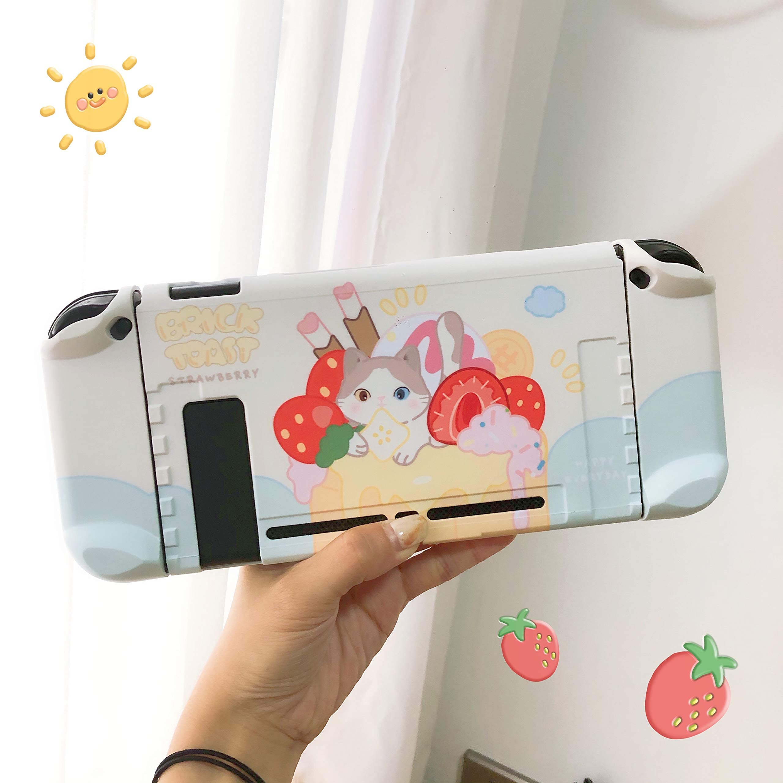 [Pro Version] Case for Nintendo Switch, FANPL Hard Shell Cute Protective Case Cover for Switch and Controller with 2 Cat Claw Thumb Grips (Dessert Cat)