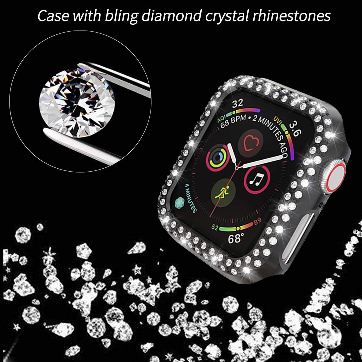 [5-Pack] Protector Case Compatible with Apple Watch Series 3 Series 2 Series 1 38mm Cover, Double Row Bling Crystal Diamonds Protective Cover PC Plated Bumper Frame Accessories (5 Colors, 38mm)