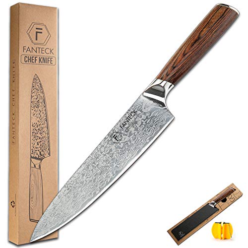 [8 Inch]Chef Knife,FANTECK Kitchen Knife Ultra Sharp Pro German High Carbon Stainless Steel Meat Sushi Fruit Vegetable Cutting Gyuto Cleaver Best Chef Knife[Gift Box]-Ergonomic Pakkawood Handle