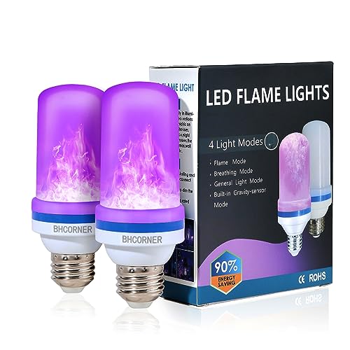 [Smaller size] LED Purple Flame Light Bulbs - Halloween Flickering Light Bulb with gravity sensing effect, E27 Base christmas purple light bulbs outdoor, vintage flame bulb for outdoor (2 Pack)