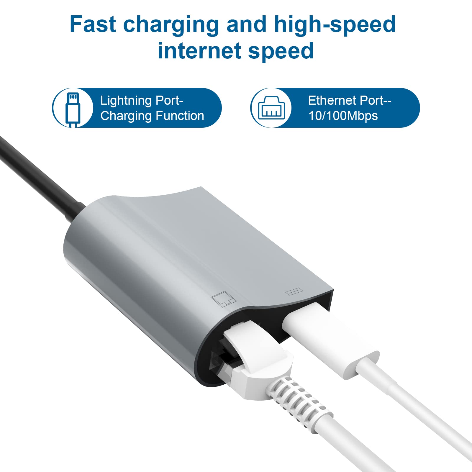 [Apple MFi Certified] 2 in 1 RJ45 Ethernet LAN Network Adapter, Lightning to RJ45 Ethernet Adapter with Charge Port Compatible with iPhone/iPad/iPod, Plug and Play, Supports 100Mbps Ethernet Network