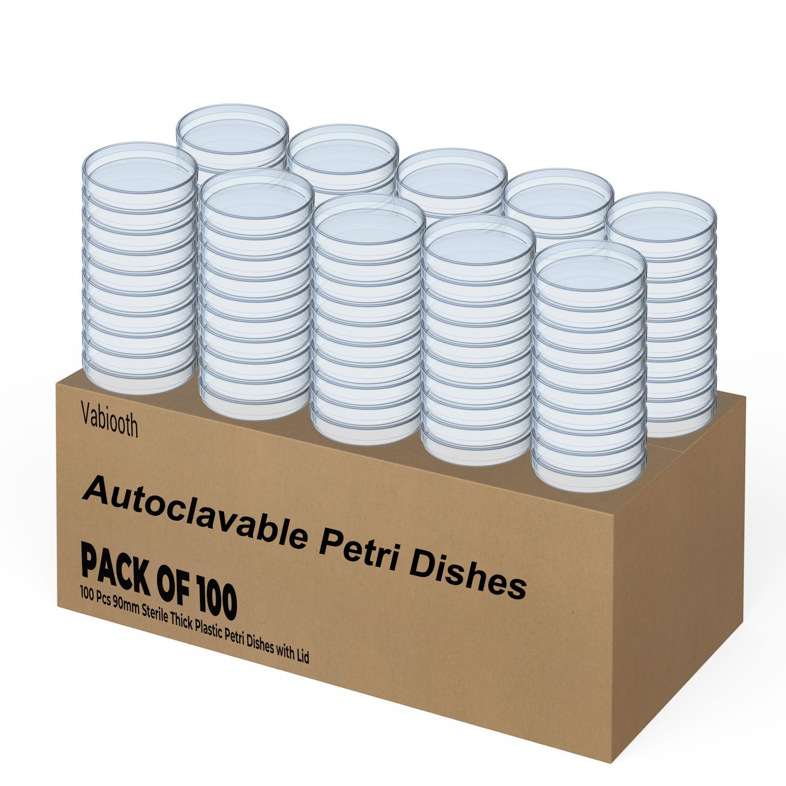 [Autoclavable] 10 Packs Sterile Thick Plastic Petri Dishes with Lid, Vabiooth 90mm Dia x 15mm Deep Clear 3 Vents Petri Dish for Lab Science Experiment, Non-Fragile, Scratch-Resistant