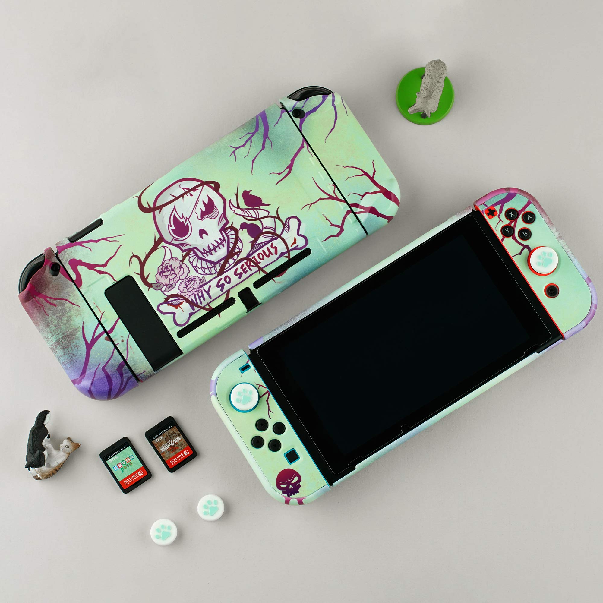 [Limited Edition] Case for Nintendo Switch, FANPL Protective Case Cover for Nintendo Switch and Joy Con Controller with 2 Cat Claw Thumb Grips (Skull Heads)