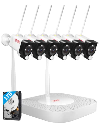 [Dual WiFi, PIR Sensor] Tonton 2K Wireless Security Camera System, 10CH NVR with 1TB HDD, 6PCS 3MP Outdoor Home WiFi Cameras,2 Way Audio, Spotlight, 12V DC Powered, AI Human Detection,Work with Alexa