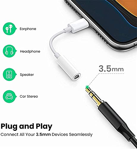 [Apple MFi Certified] Headphone Adapter for iPhone, 4 Pack Lightning to 3.5mm Headphone Earphone Aux Audio Stereo Compatible for iPhone 14 13 12 11 Pro Max XS XR X 8 iPad, Support Call & Music Control
