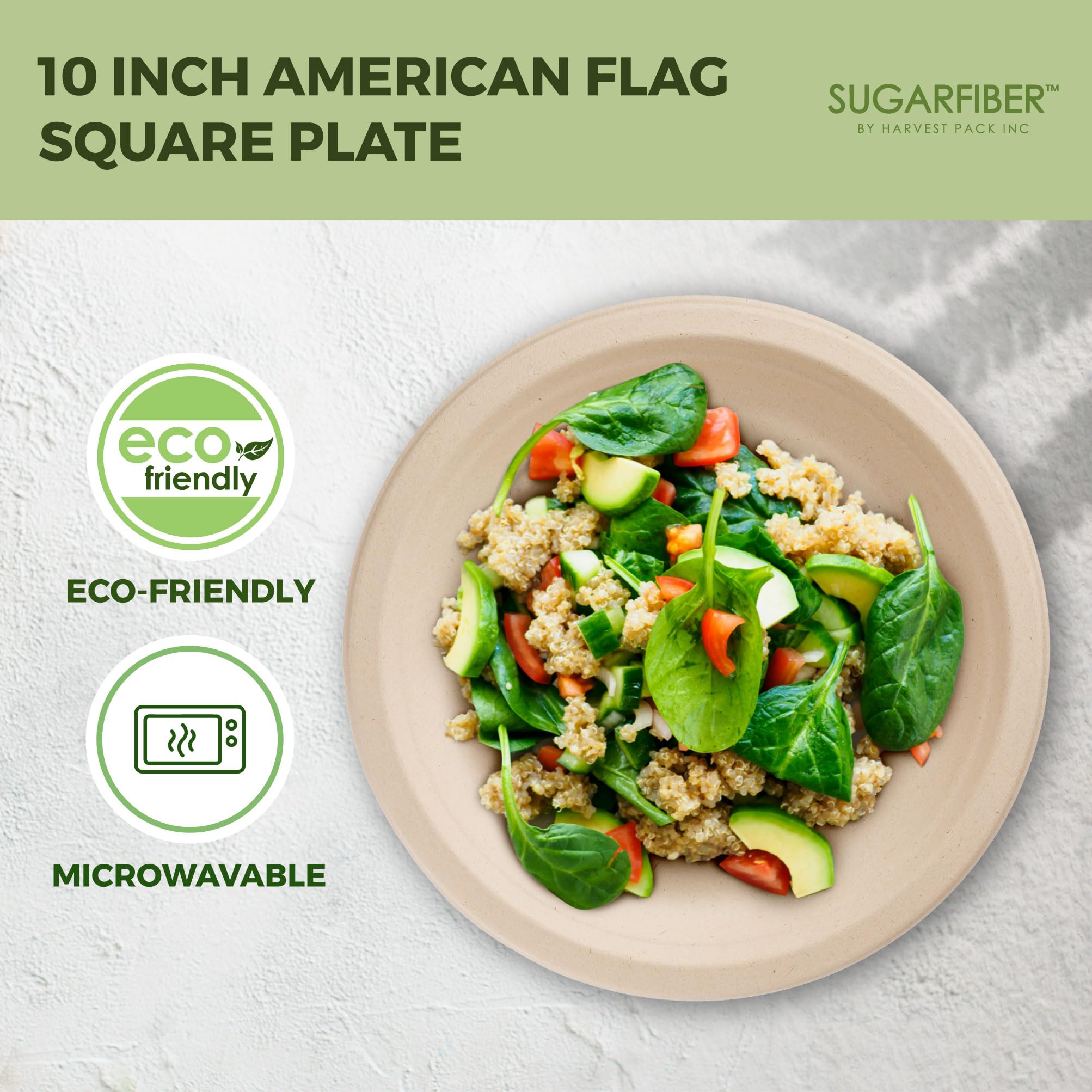 [500 COUNT]Sugarfiber by Harvest Pack 10-inch Round Disposable Compostable Paper Plates, Heavy-Duty Natural Bagasse Biodegradable Plate, Made From Eco-Friendly Sugarcane Plant Fibers