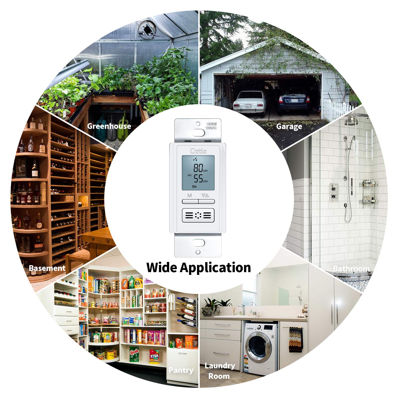 [New Generation] Humidity Sensor Switch, Ortis in-Wall Bathroom Fan Automated Control Switch, Air Moisture Detection, Neutral Wire Required, White, 120V/220V