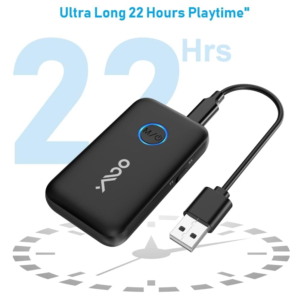[Bluetooth Transmitter & Receiver] YMOO Bluetooth 5.3 Audio Adapter for TV/Airplane/Bluetooth Headphones/Speaker, 3.5mm Jack Aux HiFi Stereo, Dual Link AptX Adaptive, Low Latency for Flight, Travel