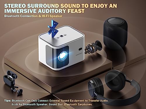 [Electric Focus] 5G WiFi Mini Bluetooth Projector 4K Support, 300 ANSI HD 1080P Portable Video Projector, ±40° Vertical Keystone|Zoom|Timer, DBPOWER Smartphone Projector Outdoor Movie for PC/TV(White)