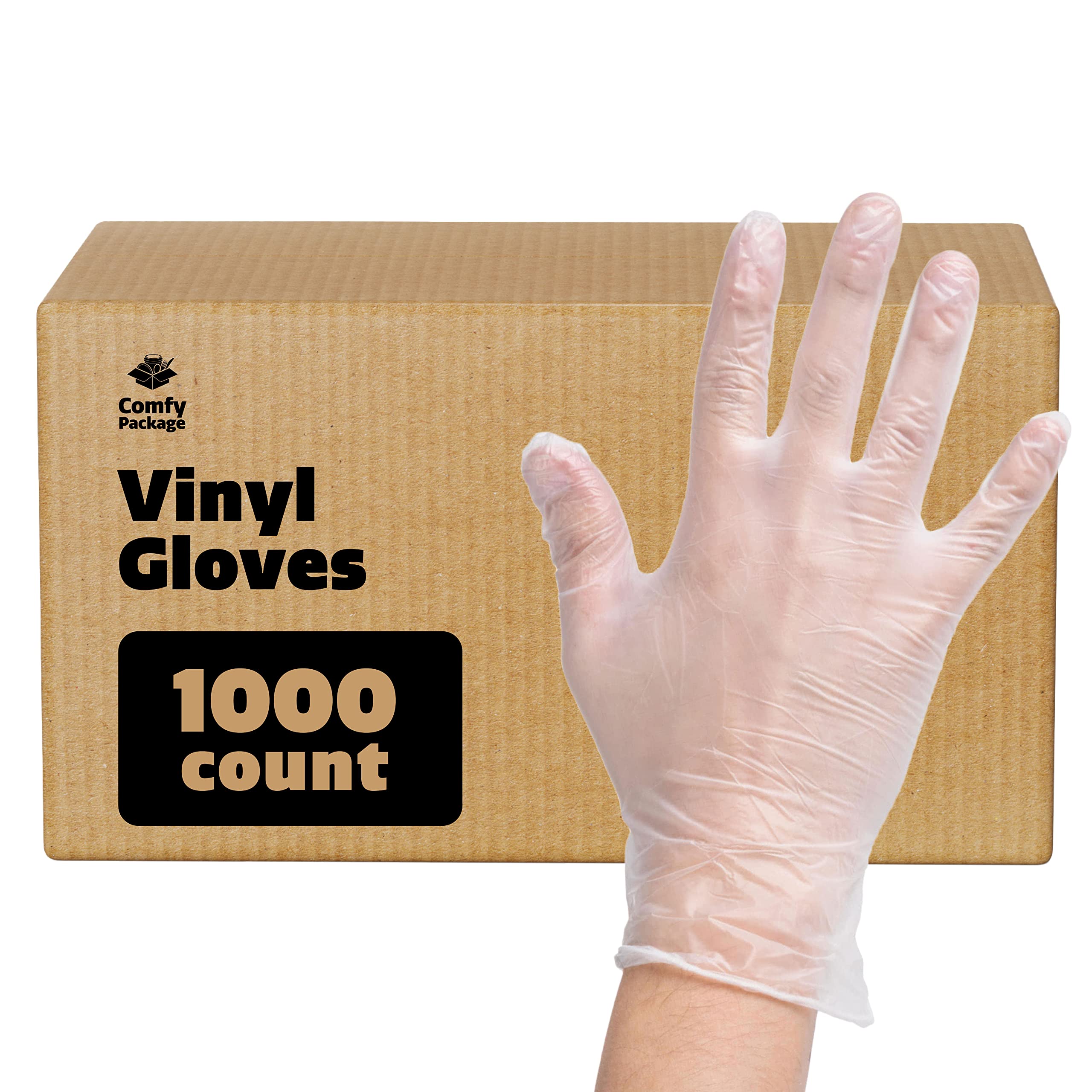 [Bulk Case of 10/100 Pack]1000 Clear Powder Free Vinyl Disposable Plastic Gloves - Large