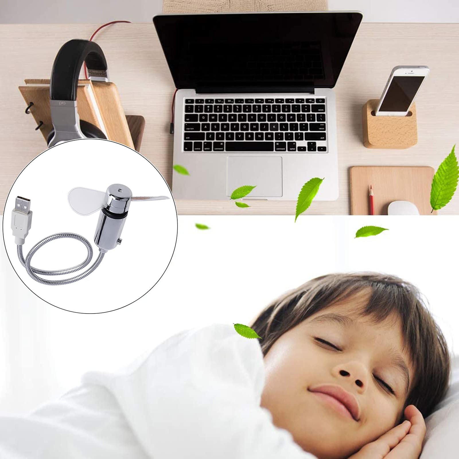 [New] USB LED Clock Fan with Temperature, Mobile USB Real Time Fan Fahrenheit and Celsius Display Portable Cooling Mini USB Quiet Gooseneck Fan for Office, Home & Travel (TC)