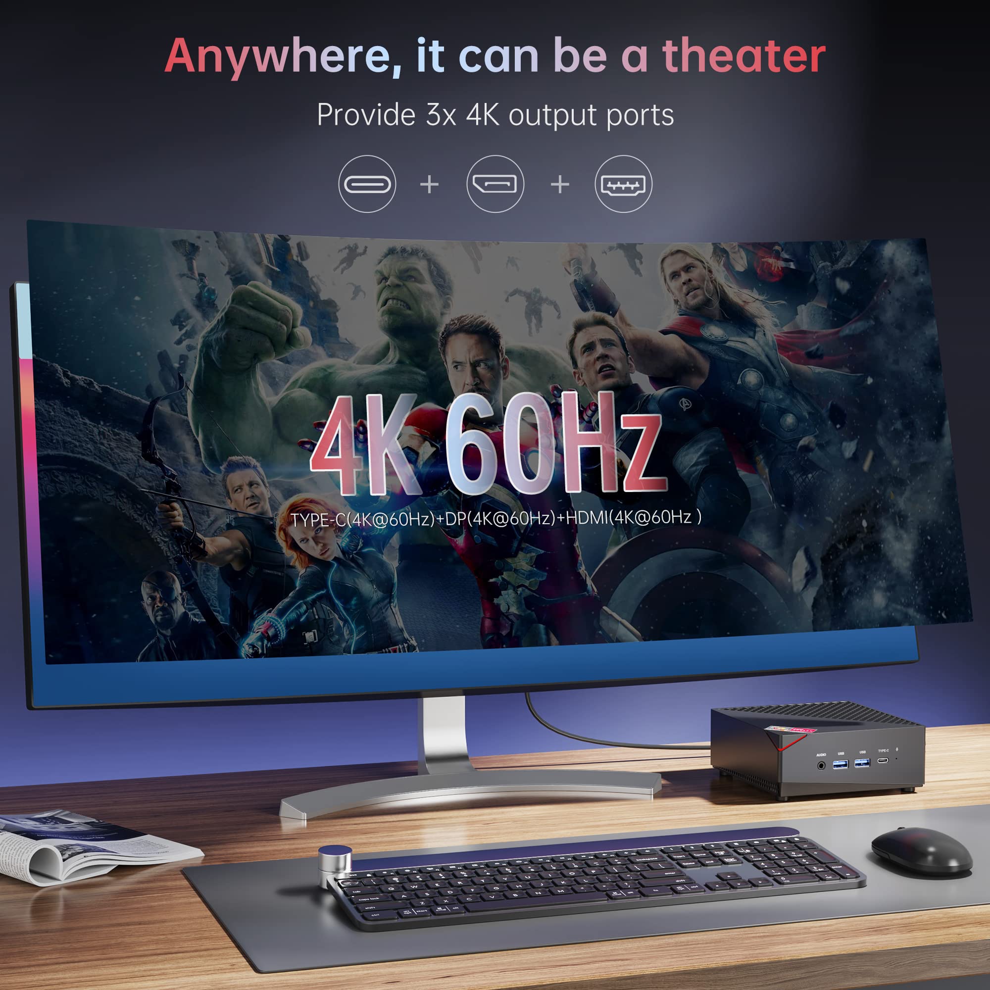 [Dual LAN] Mini PC, AMD Ryzen 5 5625U (6C/12T, up to 4.3Ghz) 16GB DDR4 512GB SSD Mini PC Windows 11 Pro, 4K@60Hz Triple Display Mini Desktop Computers Portable WiFi/Bluetooth, Support Auto Power On