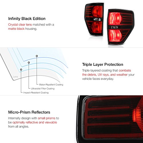 [For 2009-2014 Ford F150 Pickup Truck] Black Housing OE-Style SVT Raptor Tail Light Lamp Housing Assembly, Driver & Passenger Side