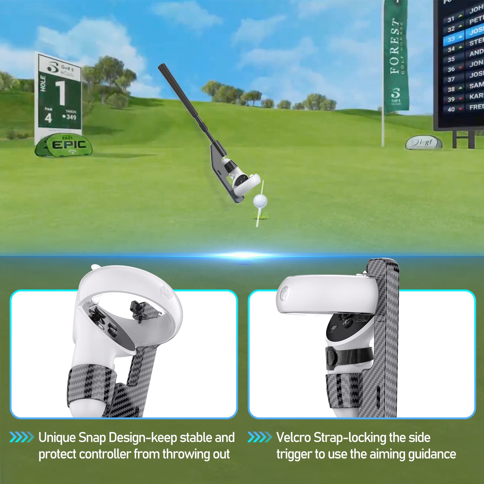 [New Version] VR Golf Club Extension for Oculus Quest 2, Defanti VR Golf Club Adapter Handle Accessories, Golf Club Attachment with 2 Controller Covers Bonus, Enhance Immersive VR Game Experience