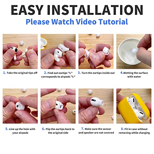 [Fit in Charging case] Replacement Ear Tips for airpods pro, Anti Allergic Silicone, Reduce Ear Pain,Noise canceling,Anti Scratches,Installation Guide (S/M/L)