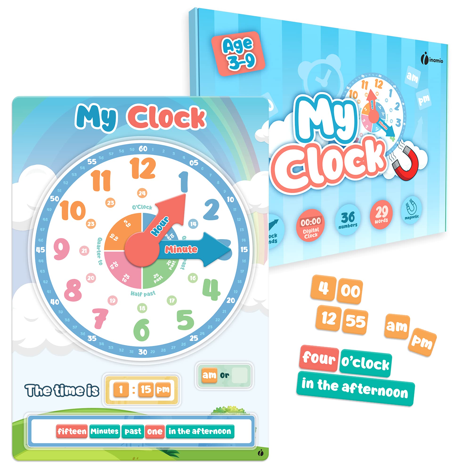 [New] Magnetic Learning Clock, Telling Time Teaching Clock for Kids - Great for Learning to Tell Time, Analog and Digital Clock - Practice Toy Clock with Movable Hands for Toddlers