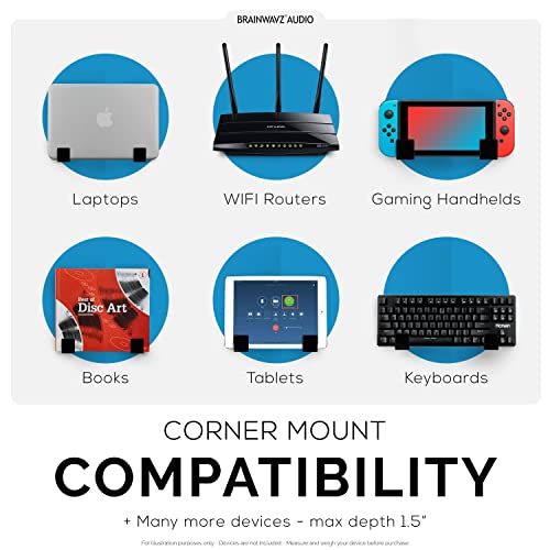 [EOL] 1.5" Corner Cable & Router Wall Mount Holder, Adhesive & Screw-in, for Routers, Network Switch, Mesh WiFi, Apple TV, Cameras, Speakers & More, for Devices Up to 1.5" / 38mm Wide, (Black) [EOL]